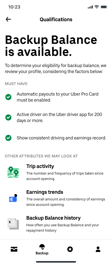 Am I eligible for Backup Balance? – Uber
